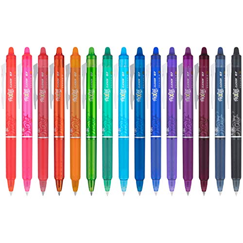 PILOT Pen 14447 FriXion Clicker Erasable, Refillable & Retractable Gel Ink Pens, Fine Point, Assorted Color Inks, 15-Pack Pouch