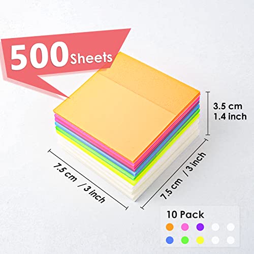 Transparent Sticky Notes-MIUTME 500 Sheets Waterproof Translucent Color Memo Pad 3 x 3 inch -50 Sheets Per Pad, 6 Colorful Pads, 4 Transparent Scratch Pads,10 Pads in Total (7 Colors)