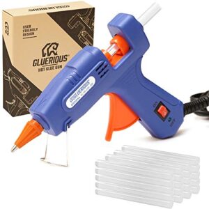 gluerious mini hot glue gun with 30 glue sticks for crafts school diy arts home quick repairs, 20w, blue