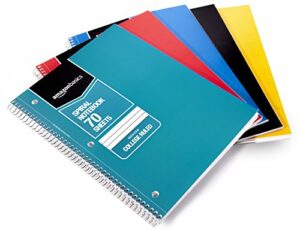 amazon basics college ruled wirebound spiral notebook, 70-sheet – 5-pack, assorted solid colors