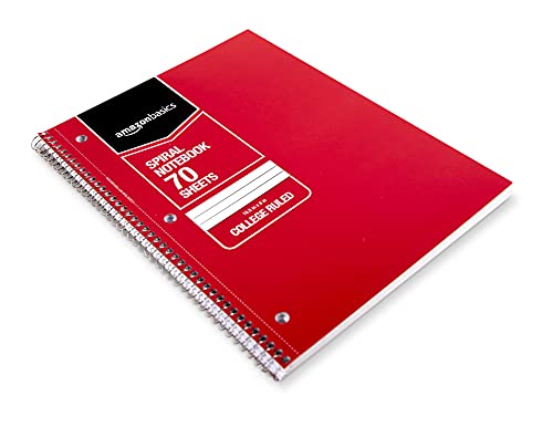 Amazon Basics College Ruled Wirebound Spiral Notebook, 70-Sheet - 5-Pack, Assorted Solid Colors