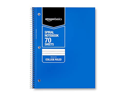 Amazon Basics College Ruled Wirebound Spiral Notebook, 70-Sheet - 5-Pack, Assorted Solid Colors