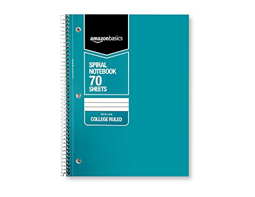 Amazon Basics College Ruled Wirebound Spiral Notebook, 70-Sheet - 5-Pack, Assorted Solid Colors