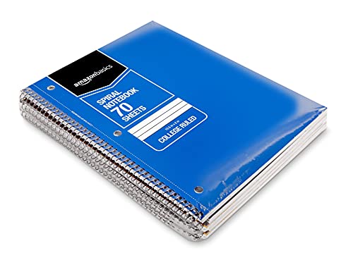 Amazon Basics College Ruled Wirebound Spiral Notebook, 70-Sheet - 5-Pack, Assorted Solid Colors