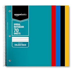 Amazon Basics College Ruled Wirebound Spiral Notebook, 70-Sheet - 5-Pack, Assorted Solid Colors