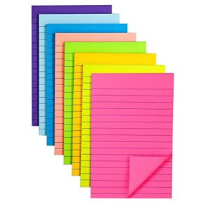 (8 pack) lined sticky notes post, 8 colors self sticky notes pad its 4x6 in, bright post stickies colorful big square sticky notes for office, home, school, meeting,40 sheets/pad