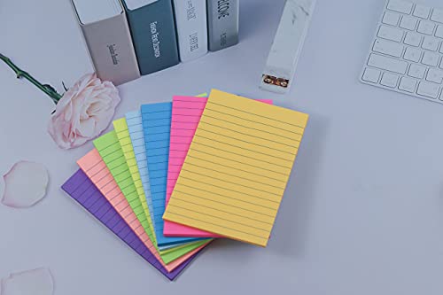 (8 Pack) Lined Sticky Notes Post, 8 Colors Self Sticky Notes Pad Its 4X6 in, Bright Post Stickies Colorful Big Square Sticky Notes for Office, Home, School, Meeting,40 Sheets/pad