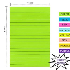 (8 Pack) Lined Sticky Notes Post, 8 Colors Self Sticky Notes Pad Its 4X6 in, Bright Post Stickies Colorful Big Square Sticky Notes for Office, Home, School, Meeting,40 Sheets/pad