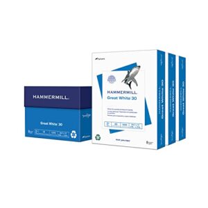 hammermill printer paper, great white 30% recycled paper, 8.5 x 11 – 3 ream (1,500 sheets) – 92 bright, made in the usa, 086820c