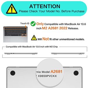 MOSISO Compatible with MacBook Air 13.6 inch Case 2022 2023 Release A2681 M2 Chip with Liquid Retina Display & Touch ID, Protective Plastic Hard Shell Case Cover, Crystal Clear