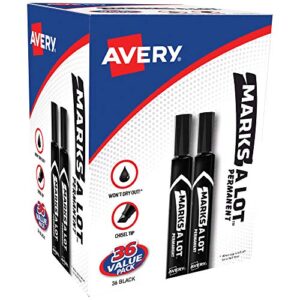 avery marks-a-lot large desk-style chisel tip, value pack 36 black permanent markers are perfect for signs and posters (98206)