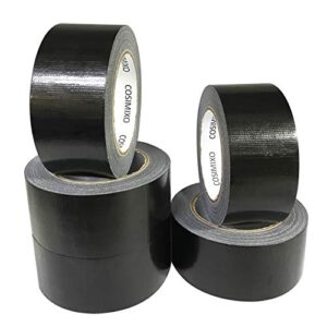 cosimixo 5-pack black heavy duty duct tape, 2 inches x 30 yards, strong, flexible, no residue, all-weather and tear by hand – bulk value for repairs, industrial, professional use