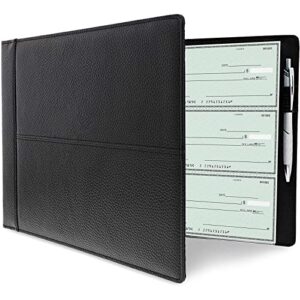 7 ringed business check binder for checkbooks, faux leather folder for 600 checks (14 x 10 in)