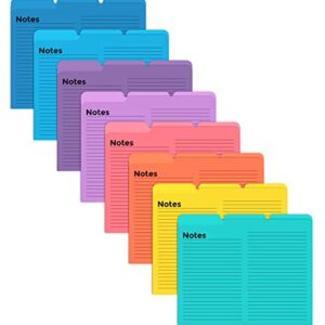 Lined File Folders, 24 Pack, Notes Tabbed File Folders, 1/3 Cut Tabs, 8 Vibrant Colors, Heavyweight, Letter Size Folders, 9.5" x 11.5", Left/Center/Right Set Per Color, by Better Office Products