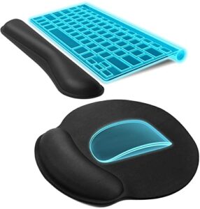 ktrio ergonomic mouse pad with wrist support, comfortable keyboard wrist rest, memory foam wrist pad for keyboard, mouse pad sets for easy typing & pain relief for computer, office & home, black