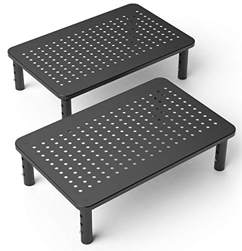 2 Pack Premium Laptop PC Monitor Stand with Sturdy, Stable Black Metal Construction. Fashionable Riser Height Adjustable with Non-Skid Rubber. Perfect for Computer Monitor iMac Stand or Computer Shelf