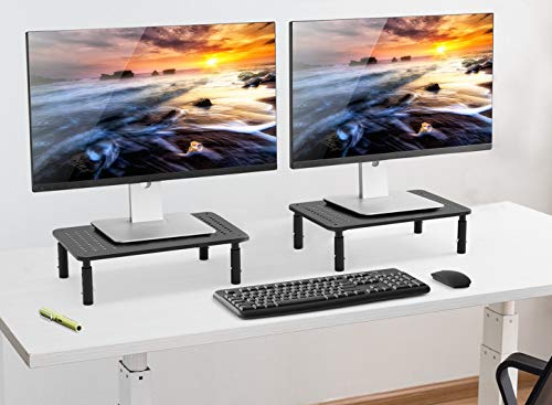 2 Pack Premium Laptop PC Monitor Stand with Sturdy, Stable Black Metal Construction. Fashionable Riser Height Adjustable with Non-Skid Rubber. Perfect for Computer Monitor iMac Stand or Computer Shelf