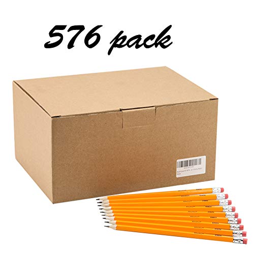 Madisi Wood-Cased #2 HB Pencils, Yellow, Pre-sharpened, Bulk Pack, 576 pencils in box