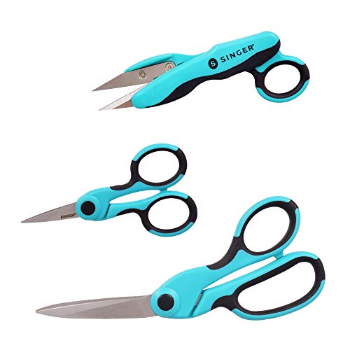 SINGER ProSeries Sewing Scissors Bundle, 8.5" Heavy Duty Fabric Scissors, 4.5" Detail Embroidery Scissors, 5" Thread Snips with Comfort Grip