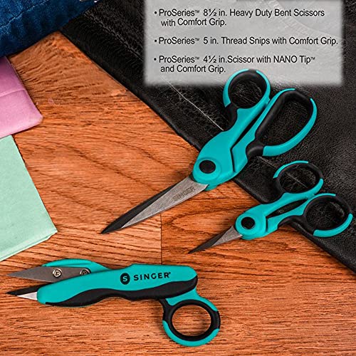 SINGER ProSeries Sewing Scissors Bundle, 8.5" Heavy Duty Fabric Scissors, 4.5" Detail Embroidery Scissors, 5" Thread Snips with Comfort Grip