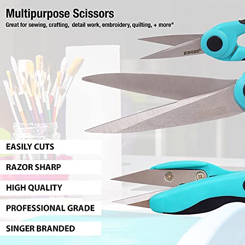 SINGER ProSeries Sewing Scissors Bundle, 8.5" Heavy Duty Fabric Scissors, 4.5" Detail Embroidery Scissors, 5" Thread Snips with Comfort Grip