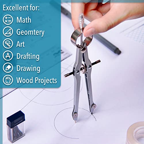 Mr. Pen- Professional Compass for Geometry, Extra Lead, Metal Compass, Compass, Compass Drawing Tool, Drawing Compass, Drafting Compass, Compass for Students, Compass for Woodworking, Compass Geometry