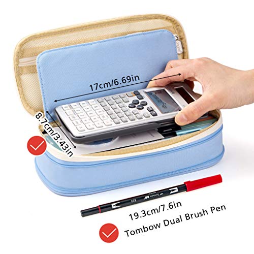 EASTHILL Big Capacity Pencil Pen Case Office College School Large Storage High Capacity Bag Pouch Holder Box Organizer Light Blue