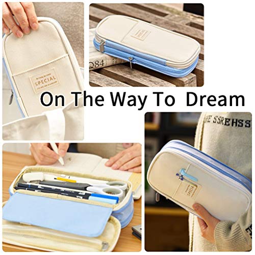 EASTHILL Big Capacity Pencil Pen Case Office College School Large Storage High Capacity Bag Pouch Holder Box Organizer Light Blue