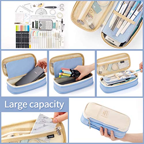 EASTHILL Big Capacity Pencil Pen Case Office College School Large Storage High Capacity Bag Pouch Holder Box Organizer Light Blue