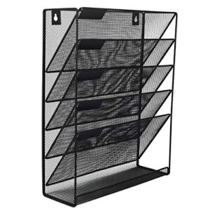 EasyPAG File Organizer Mesh 5 Tier Vertical Hanging Wall File Holder with Bottom Flat Tray ,Black