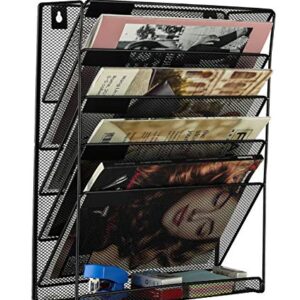 EasyPAG File Organizer Mesh 5 Tier Vertical Hanging Wall File Holder with Bottom Flat Tray ,Black