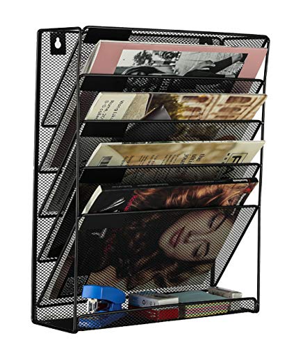 EasyPAG File Organizer Mesh 5 Tier Vertical Hanging Wall File Holder with Bottom Flat Tray ,Black