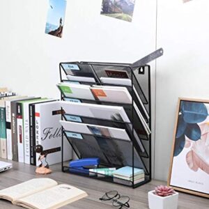 EasyPAG File Organizer Mesh 5 Tier Vertical Hanging Wall File Holder with Bottom Flat Tray ,Black