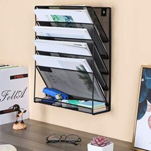 EasyPAG File Organizer Mesh 5 Tier Vertical Hanging Wall File Holder with Bottom Flat Tray ,Black