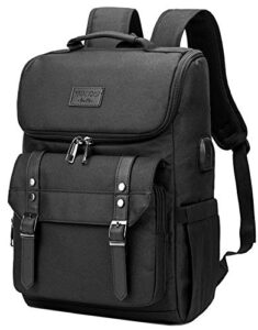 vintage backpack travel laptop backpack with usb charging port for women & men school college students backpack fits 15.6 inch laptop black