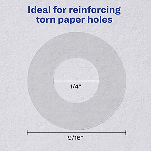 Avery Self-Adhesive Hole Reinforcement Stickers, 1/4" Diameter Hole Punch Reinforcement Labels, Clear, Non-Printable, 200 Labels Total (5721)