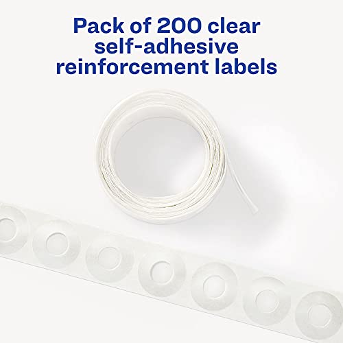 Avery Self-Adhesive Hole Reinforcement Stickers, 1/4" Diameter Hole Punch Reinforcement Labels, Clear, Non-Printable, 200 Labels Total (5721)