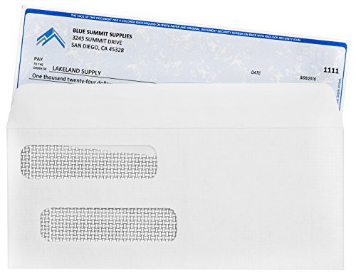 500 No. 8 Flip and Seal Double Window Security Check Envelopes - Designed for Quickbooks Printed Checks - Number 8 Size 3 5/8 Inch x 8 11/16 Inch