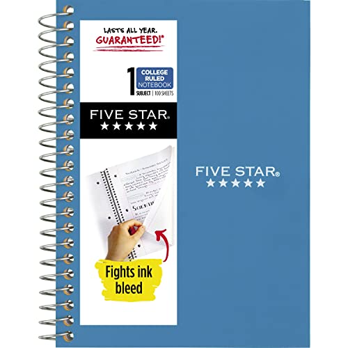 Five Star Personal Spiral Notebook, 1-Subject, College Ruled Paper, 7" x 4-3/8", Small Size, 100 Sheets, Teal Blue (45484AA4)