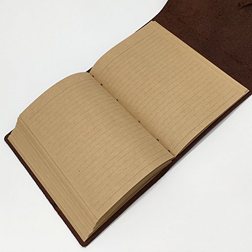 Leather Journal Writing Notebook - Genuine Leather Bound Daily Notepad for Men & Women Lined Paper 240 Kraft Pages, Handmade, Rustic Brown, 5 x 7 in