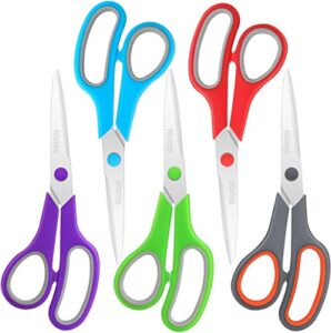 scissors bulk set of 5-pack, niutop 8″ multipurpose sharp sewing craft fabric scissors for office home high/middle school student office teacher art supplies, soft comfort-grip right/left handles