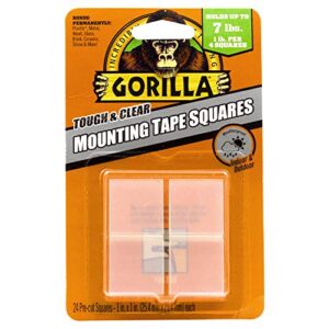 gorilla tough & clear double sided tape squares, 24 1″ pre-cut mounting squares, clear, (pack of 1)