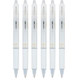 pilot frixion ball clicker erasable gel ink retractable pen, extra fine point, 0.5mm, white barrel, black ink, 6 count