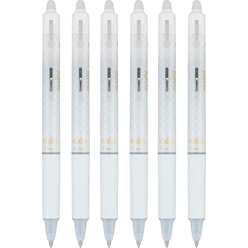 Pilot FriXion Ball Clicker Erasable Gel Ink Retractable Pen, Extra Fine Point, 0.5mm, White Barrel, Black Ink, 6 Count