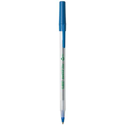 BIC Ecolutions Round Stic Ballpoint Pens, Medium Point (1.0mm), 50-Count Pack, Blue Ink Pens Made from 97% Recycled Plastic