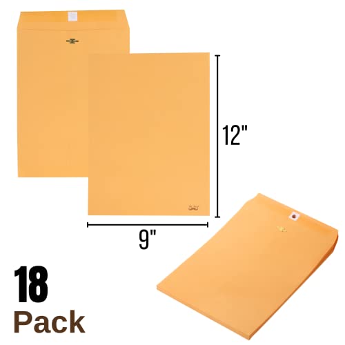 Mr. Pen- Clasp Envelopes,18 Pack, 9x12, Brown Kraft, Letter Size Envelopes, Brown Envelopes, Document Envelope, Clasp Kraft Envelopes, Clasp and Gummed Closure Envelopes.