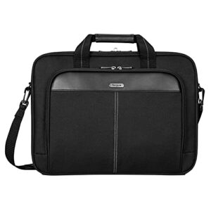 targus classic slim business professional travel and commuter bag for 16-inch laptop, black (tct027us)