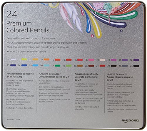 Amazon Basics Premium Colored Pencils, Soft Core, 24 Count (Pack of 1)