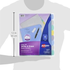 Avery 8-Tab Plastic Binder Dividers, Write & Erase Multicolor Big Tabs, 1 Set (16171),Translucent Multicolor