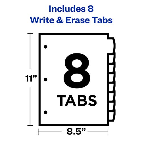 Avery 8-Tab Plastic Binder Dividers, Write & Erase Multicolor Big Tabs, 1 Set (16171),Translucent Multicolor